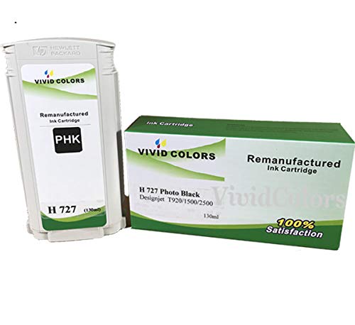 Vivid Colors Set of 6 Remanufactured H 727 Inkjet Cartridges for H Designjet T920 Printer 130ml Ink Tanks