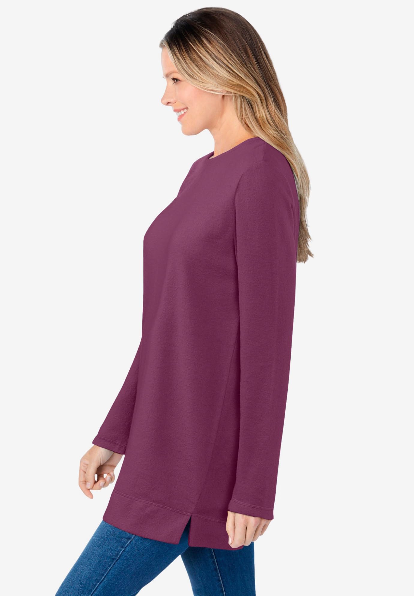 Woman Within Women's Plus Size Sherpa Sweatshirt - 3X, Deep Claret