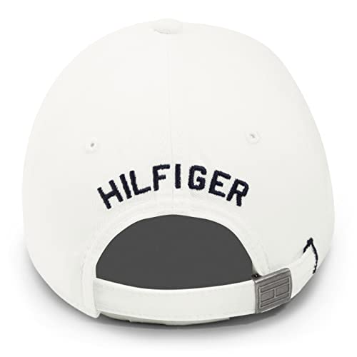 Tommy Hilfiger Men's Dad Hat Billy Corner Flag Cap (Pack of 1), Classic White, O/S