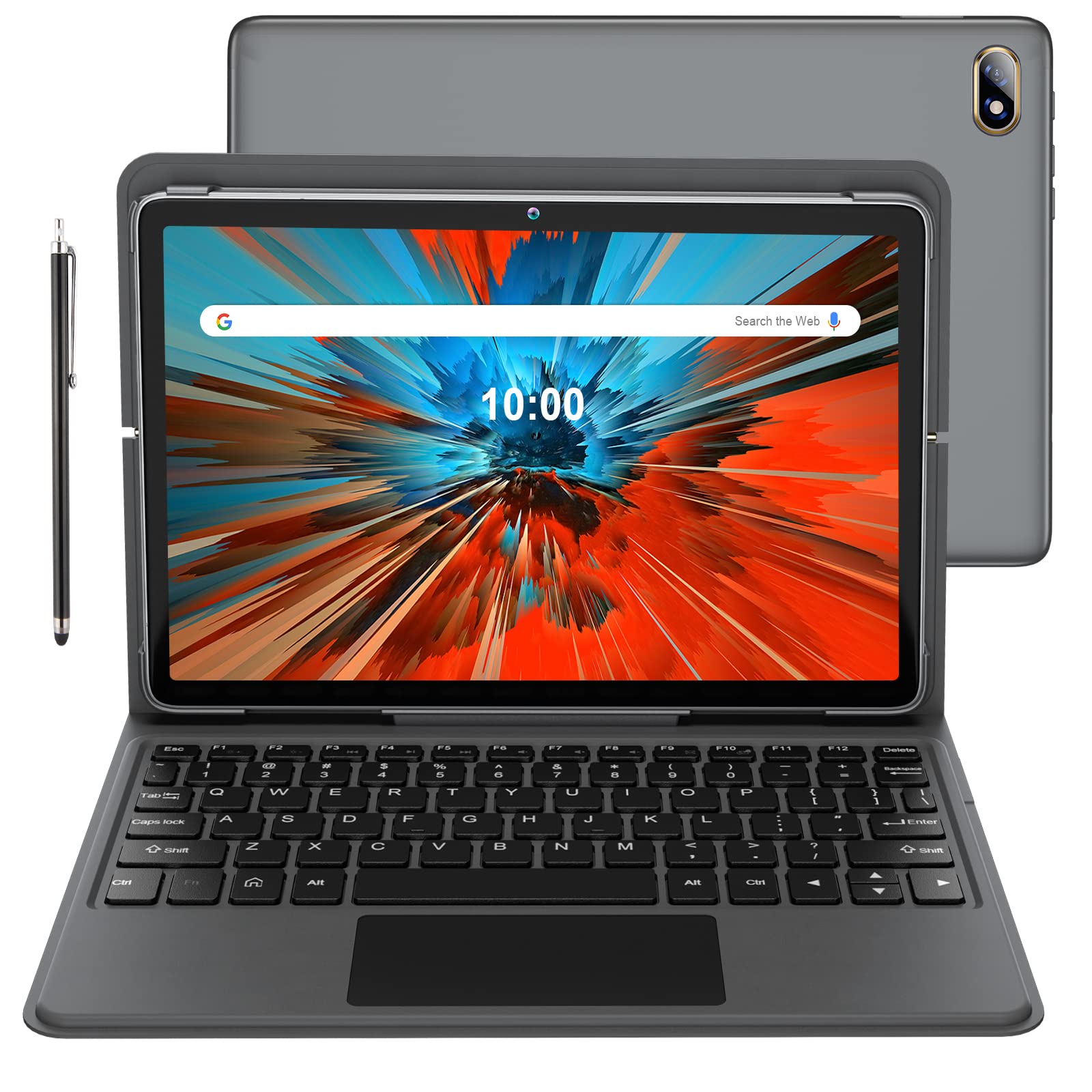 ZONKO 2 in 1 Tablet 10 inch 128GB/512GB Expand Storage 2.4G&5G WiFi Android Tablet PC with Octa Core Processor HD Touchscreen,13MP Dual Camera, GMS Tablet with Detachable Keyboard(5G WiFi Version)