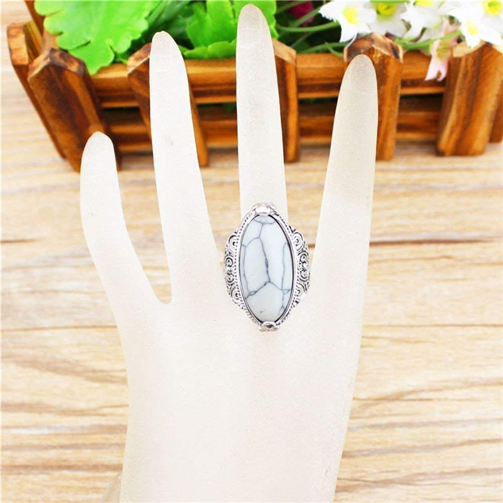 Wenbin New Retro Men's Women's 925 Sterling Silver Turquoise Gemstone Wedding Jewelry Turquoise Oval Cocktail Ring Size6-10 (US Code 8)