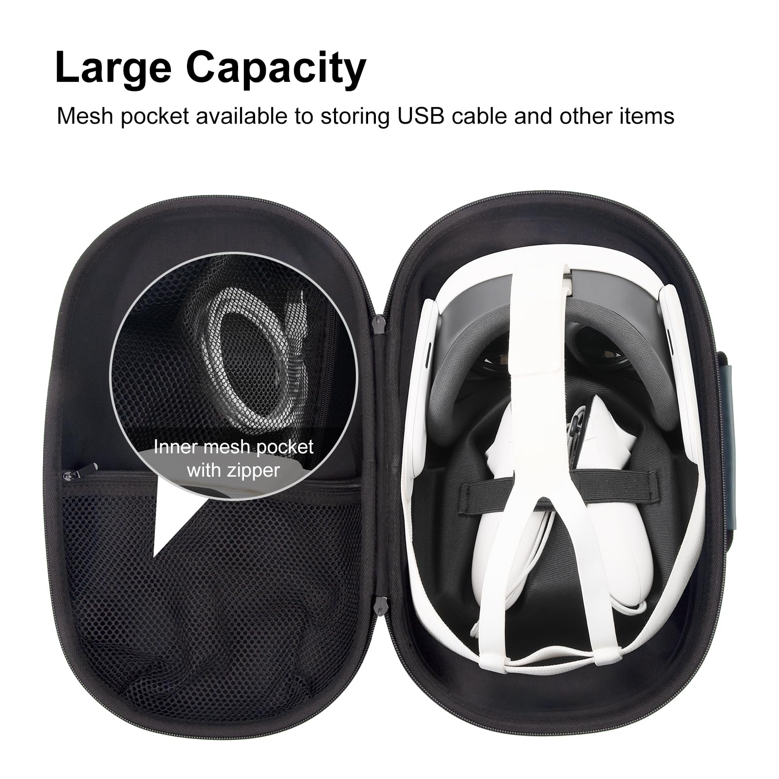 XINGFUDAO Hard Case for Meta Quest 3 VR Headset & Gaming Console, Meta Quest 3 Carrying Case with Customized Storage Space, Waterproof Shockproof Portable Bag with Mesh Pocket for Accessories Gray