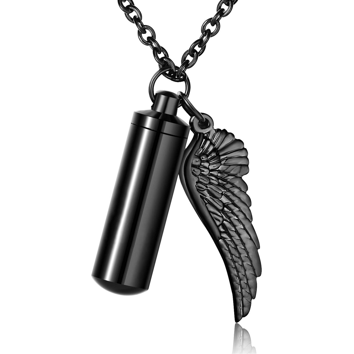 XIUDA Cremation Jewelry Urn Necklace for Ashes with Angel Wing Charm & Cylinder Eternity Stainless Steel (Rose Gold)