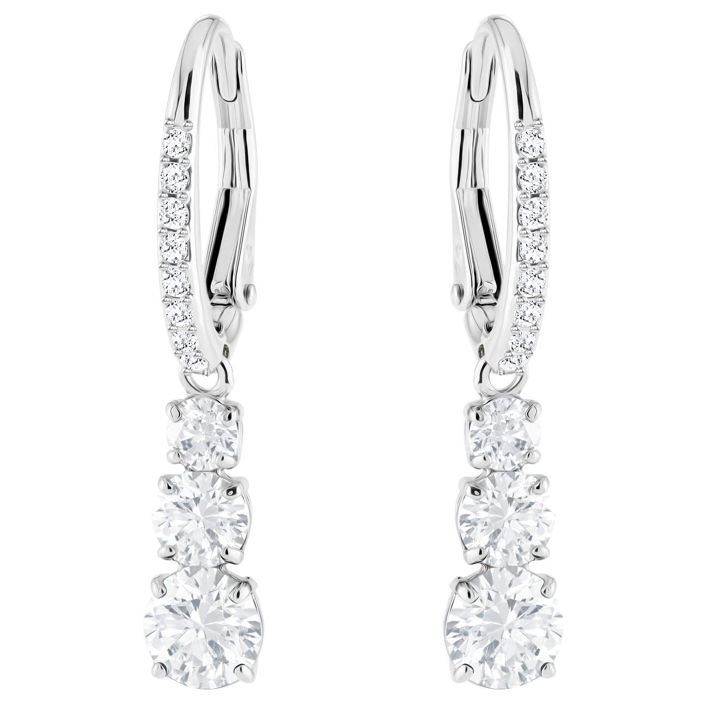 Swarovski Attract Trilogy Round Pierced Earrings, White, Rhodium Plated
