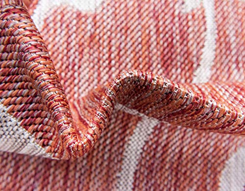Unique Loom Outdoor Botanical Collection Area Rug - Curl (7' 1" x 10' Rectangle, Rust Red/ Ivory)