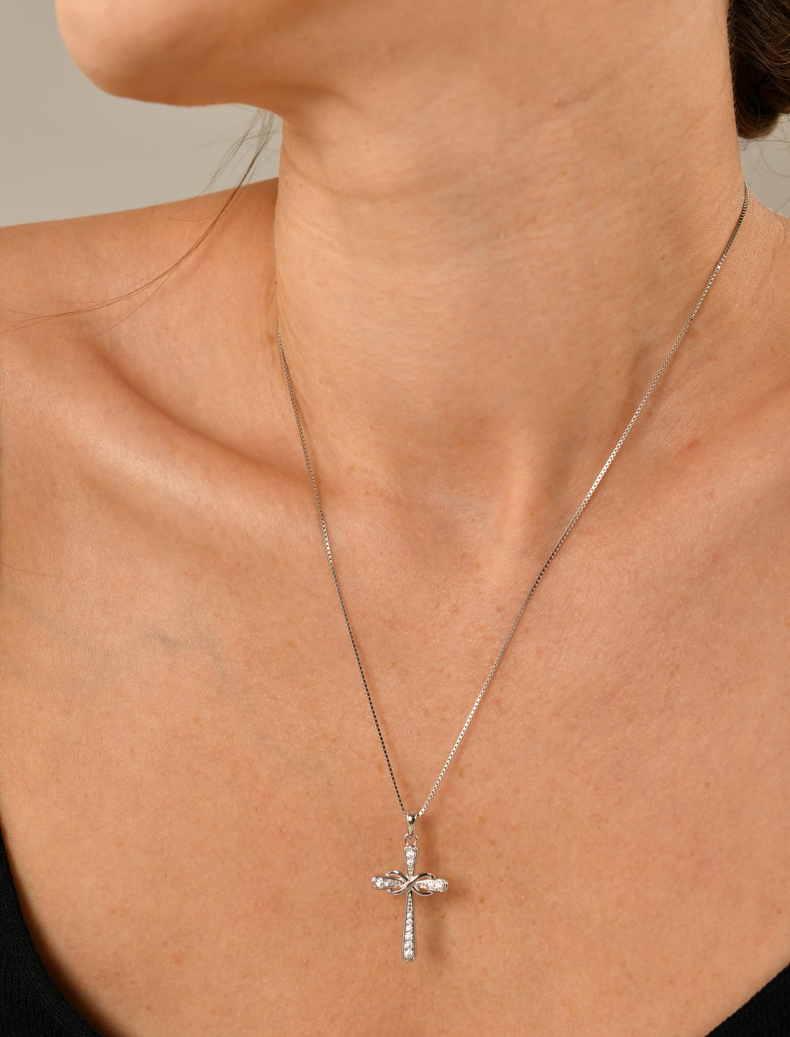 YL Women's Cross Necklace Sterling Silver Infinity Crucifix Pendant Cubic Zirconia Criss Jewelry