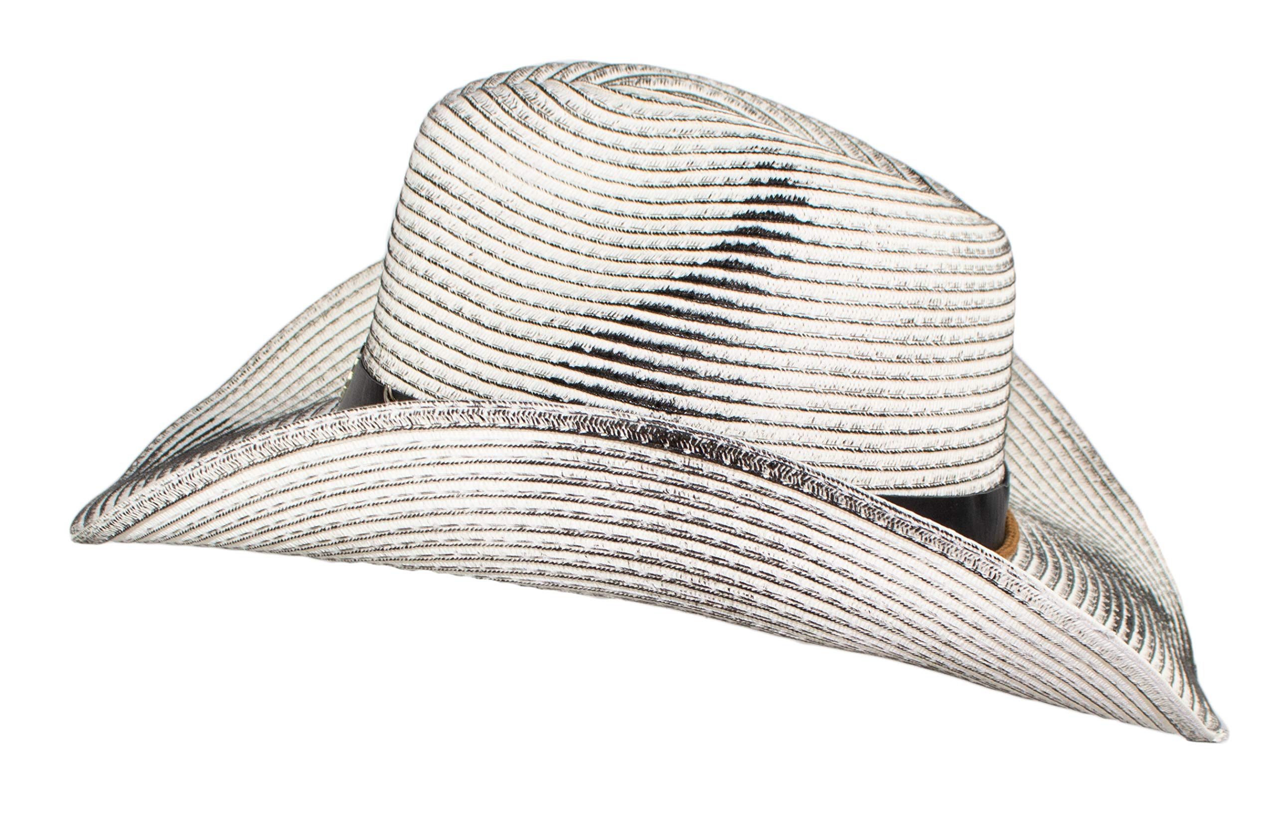 Western Rustic Rodeo Shapeable Straw Cowboy Hat with Chin Strap, Black Hatband with Longhorn Skeletons