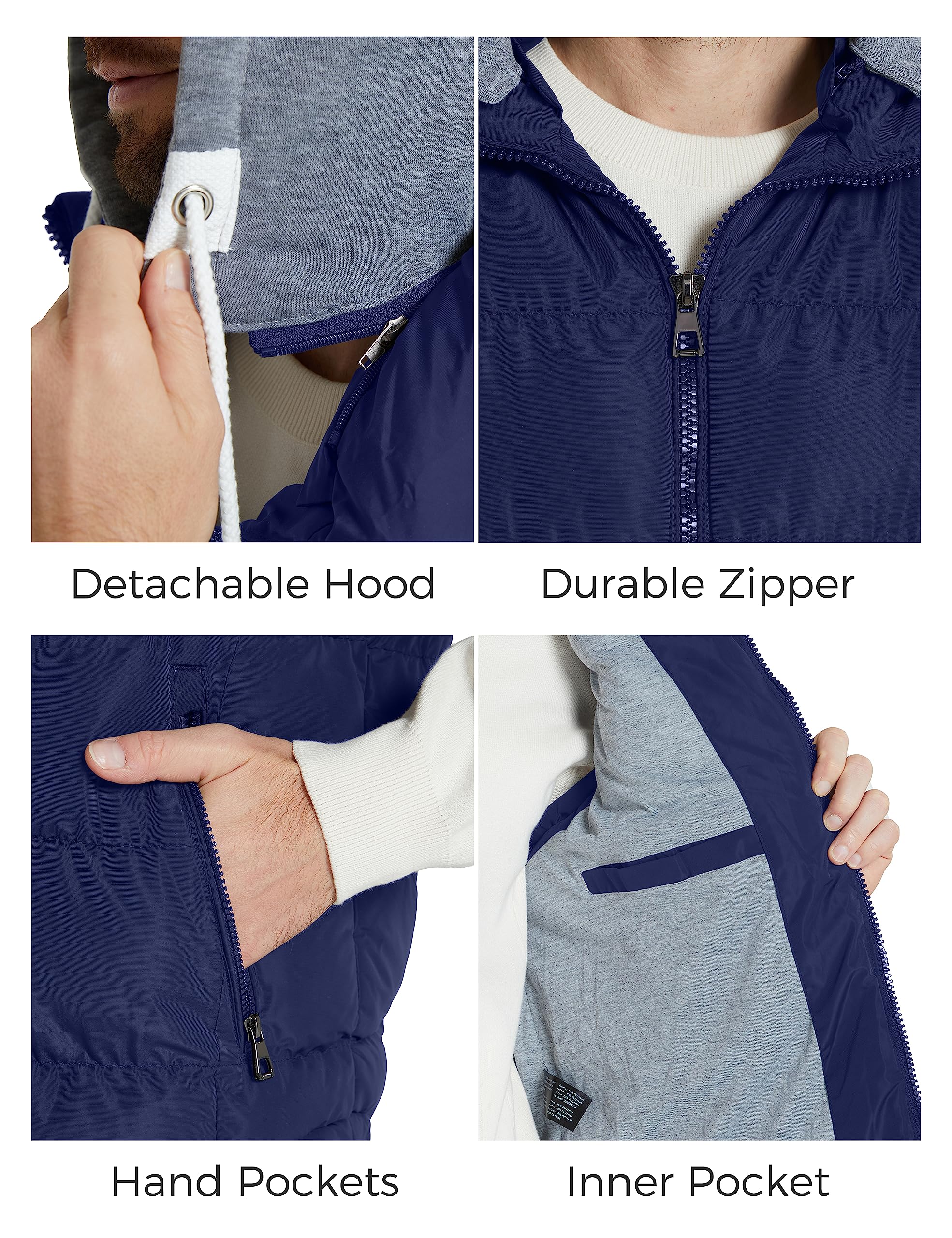 ZSHOW Men's Hooded Winter Vest Warm Padded Puffer Vest Jacket(White,2XL)