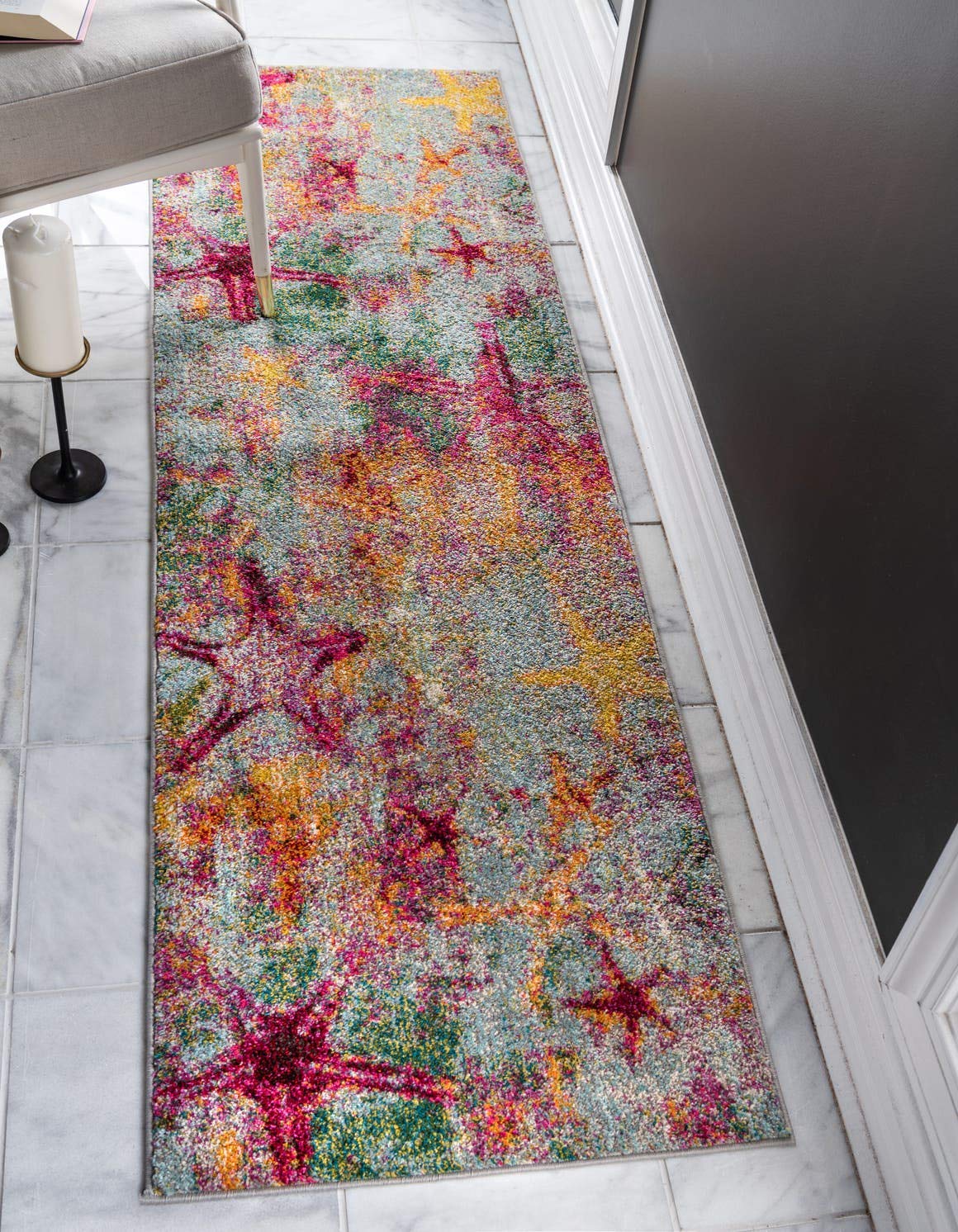 Unique Loom Positano Collection Coastal Modern Bright Colors Starfish Multi Runner Rug (2' x 7')