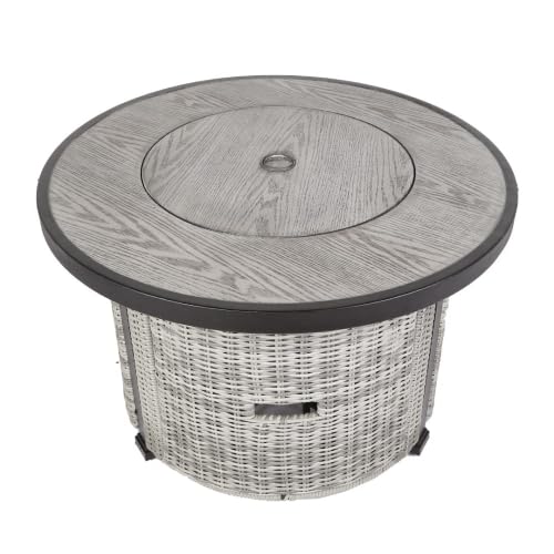 Wekity 36" Gas Propane Fire Pit Table, 50000 BTU Round Gas Fire Table with Lid & Lava Rock, Grey Rattan & Wicker Base, Outdoor Gas Firepit Table for Outside, Yard, Patio, Party, Garden (Grey)