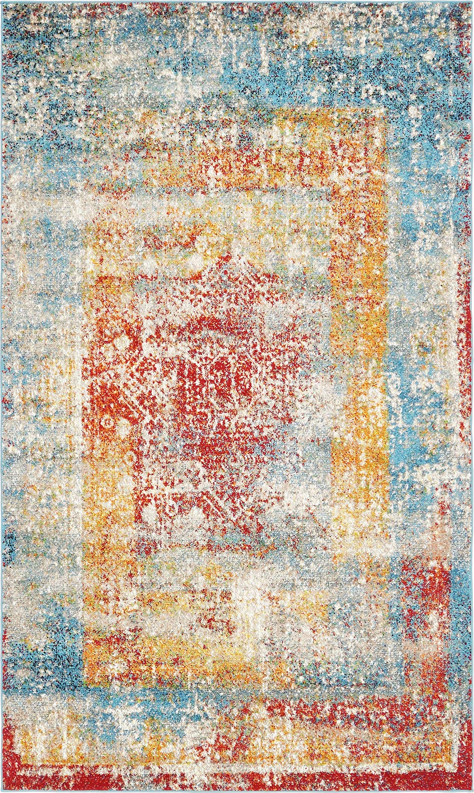 Unique Loom Rosso Collection Traditional, Medallion, Distressed, Bohemian, Vintage, Southwestern Area Rug, 5 ft x 8 ft, Multi/Blue