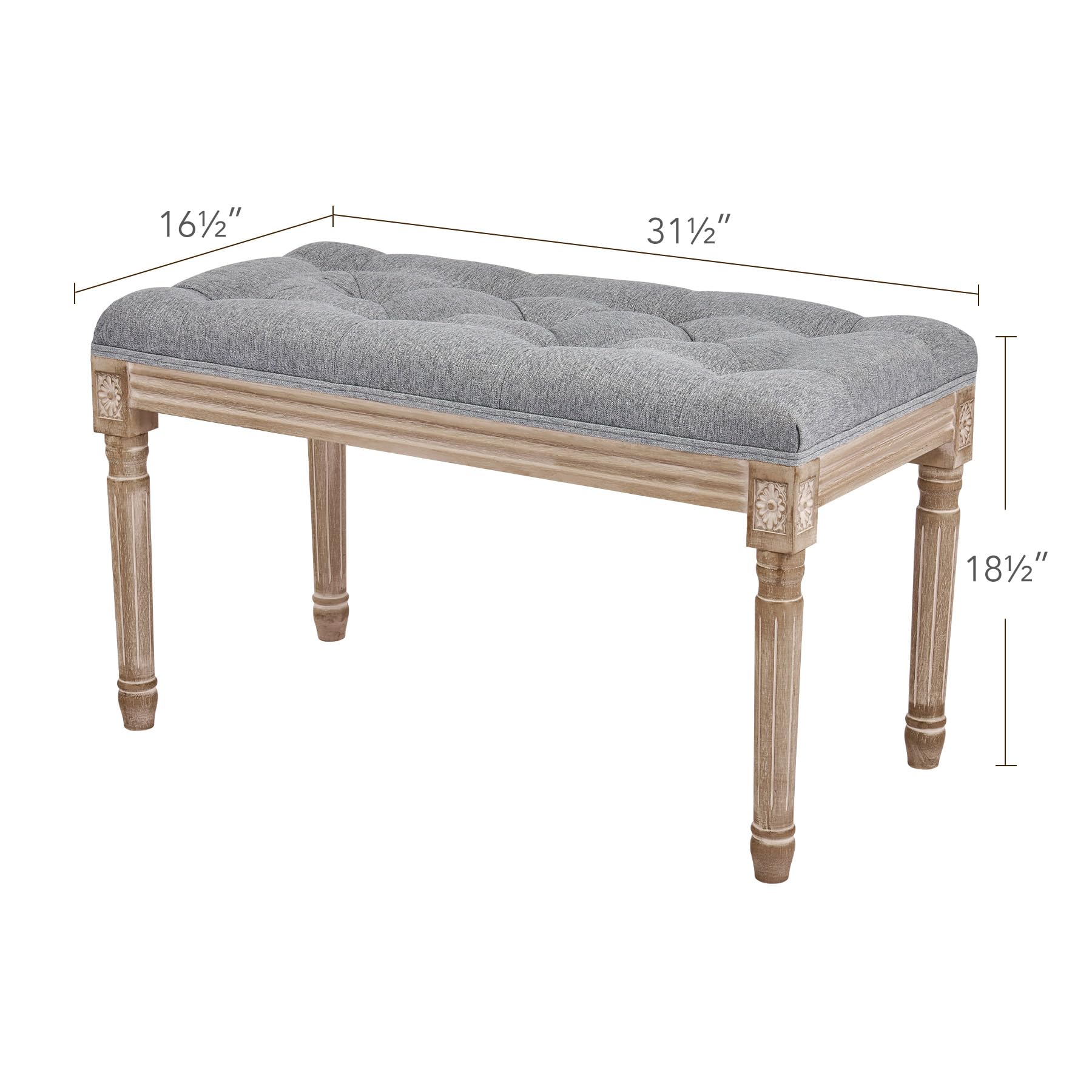 VONLUCE Vintage Bench, 31 in x 16 in, Beige Rubberwood, Button Tufted, with 2 Layer Padding, for Foyers, Entryways, Piano, Dining, Living Room