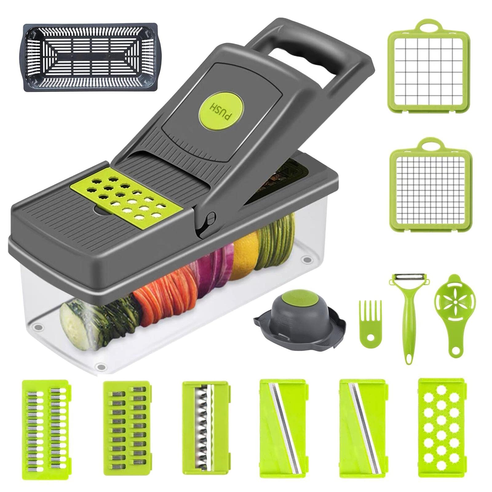 Upgrade 14-in-1 Large and Safe Chopper Vegetable Cutter,Onion Chopper,Veggie Chopper,Chopper,Food Chopper,Food Chopper Manual Hand,Vegetable Slicer,Vegetable Chopper,Kitchen Gadgets,Vegetable Cutter