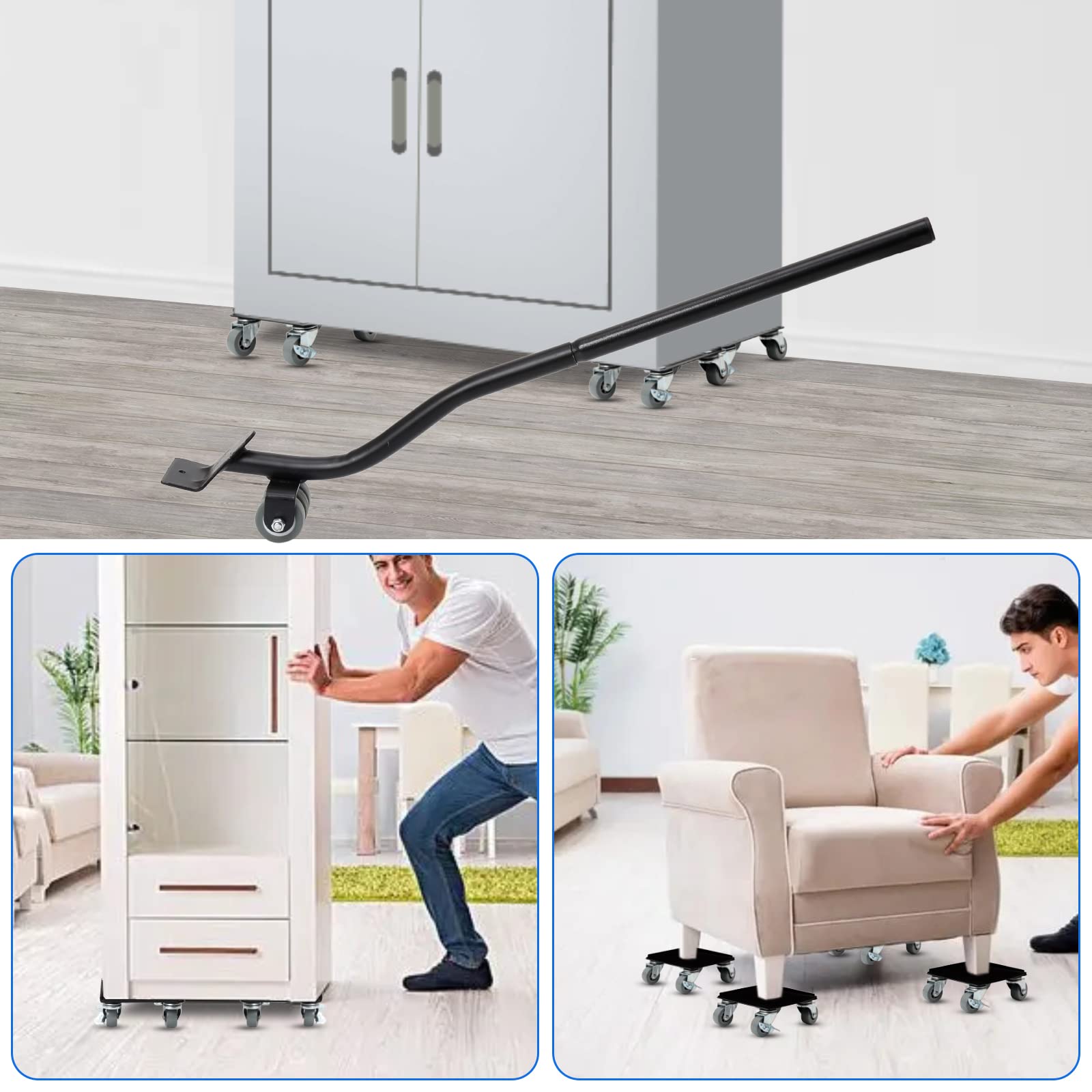 WEPUMP Heavy Duty Furniture Lifter Set - Furniture Dolly 5 Moving Wheels, 1200 Lbs Capacity 360° Rotation Wheels and Double Bearing Roller for Mute Smooth Operation, Suitable for Sofa, Cabinet, etc