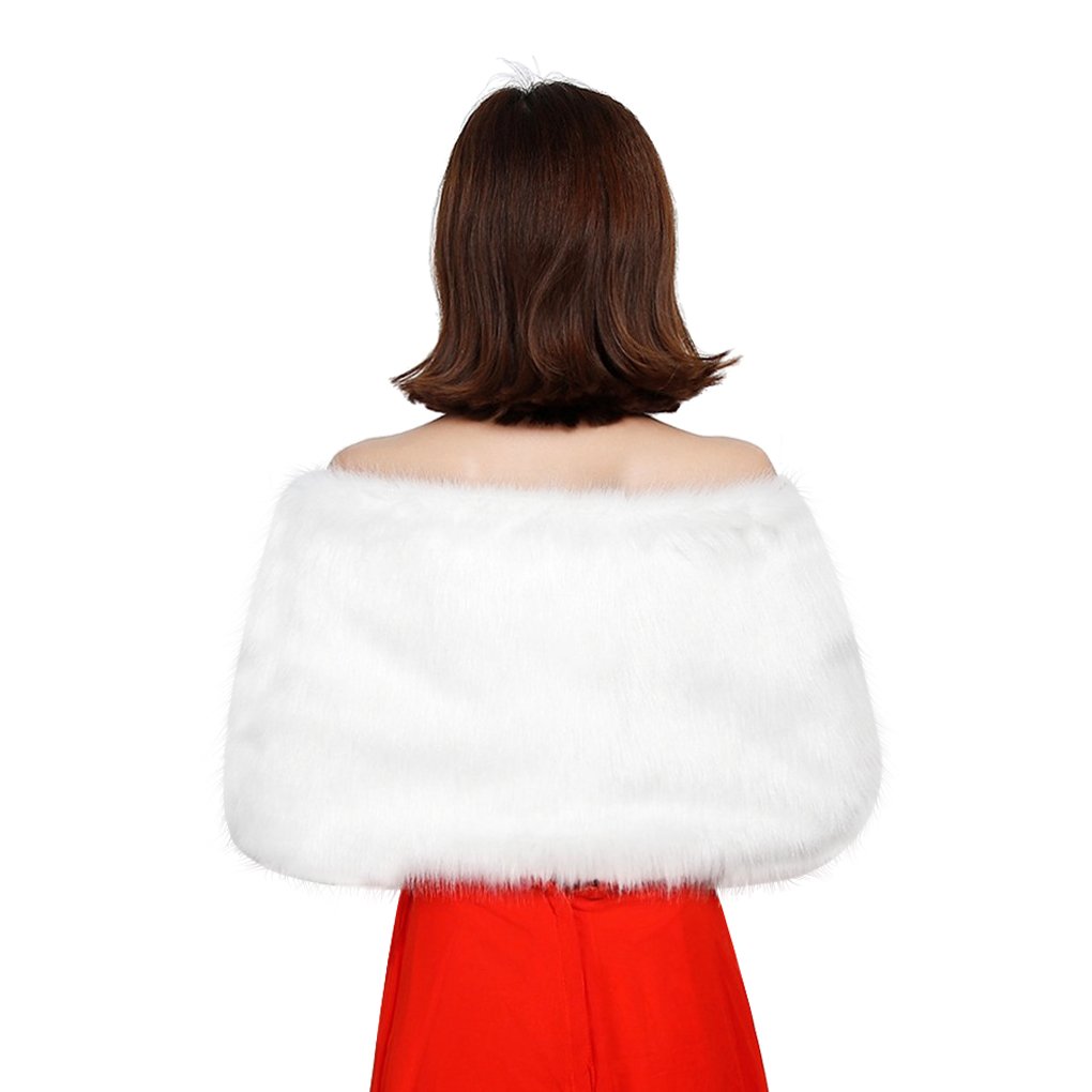 Women Winter Classic Faux Fur Capelets Shawls Soft Long Wedding Bridal Bridesmaid Shoulder Cape Wraps Dress Coat Tippet White