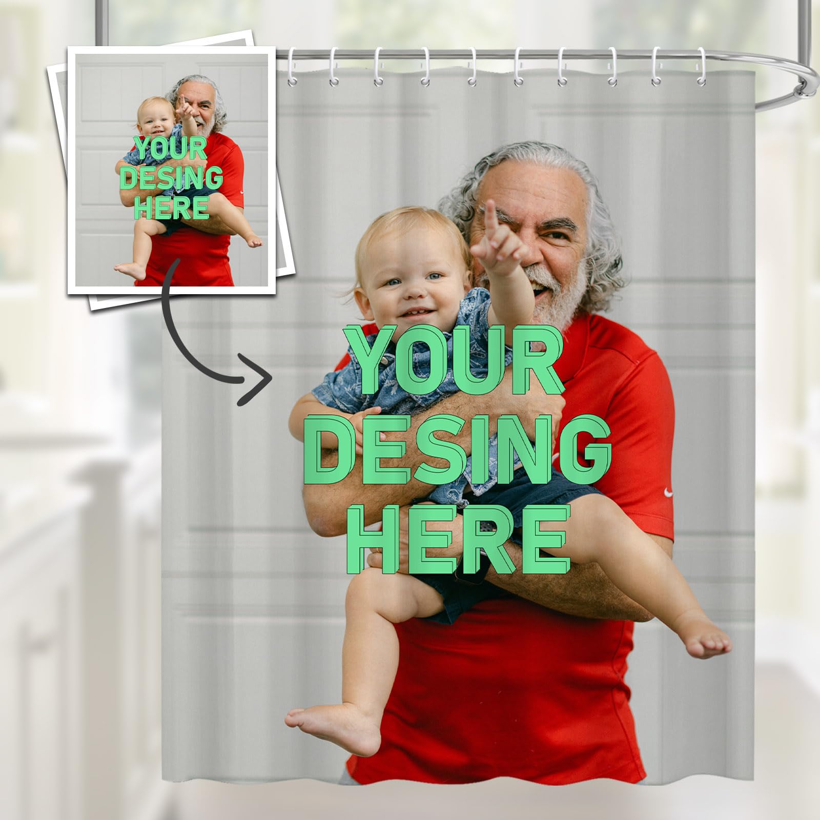 ZEKOTEN Custom Shower Curtain,Upload Your own photo, Different Sizes and Colors Available,Personalized Funny Waterpoof Shower Curtains for Bathroom with 12 Plastic Hooks