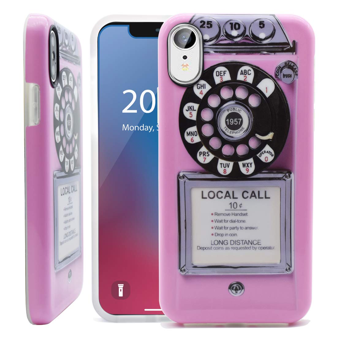 Unov Case Compatible with iPhone XR Case Soft Protective Slim TPU Shockproof Bumper Design Support Wireless Charging 6.1 Inch (Retro Payphone)