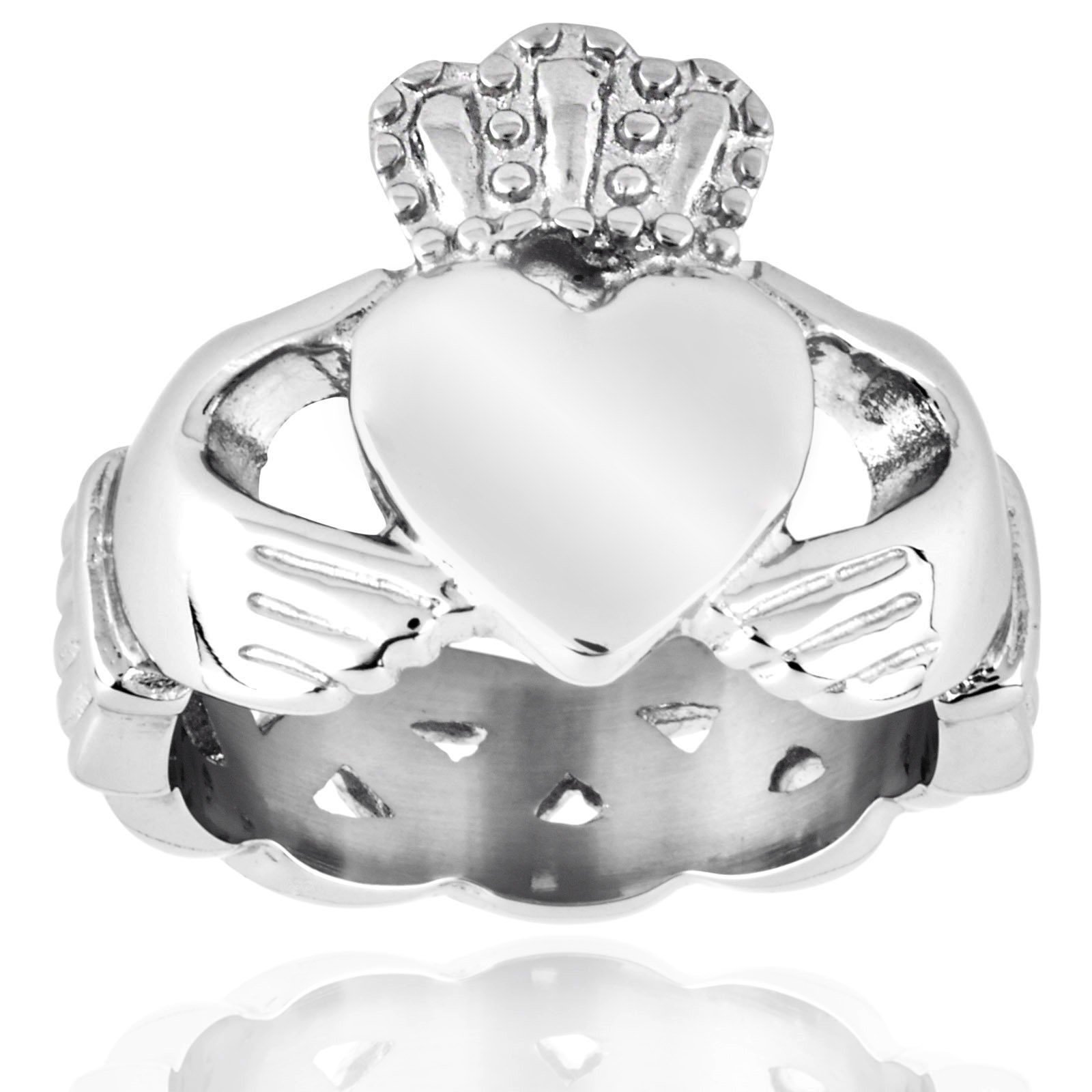 West Coast Jewelry Men's Stainless Steel Irish Claddagh with Celtic Knot Eternity Design Ring - Size 6.0