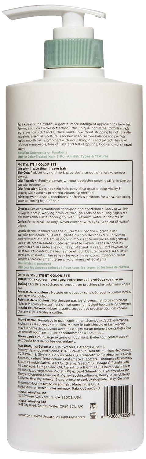unwash Bio-Cleansing Conditioner - Gentle, Hydrating Co-Wash Cleansing Conditioner, Sulfate & Paraben Free, for Curly, Coily & Dry Hair, 33.8 fl oz