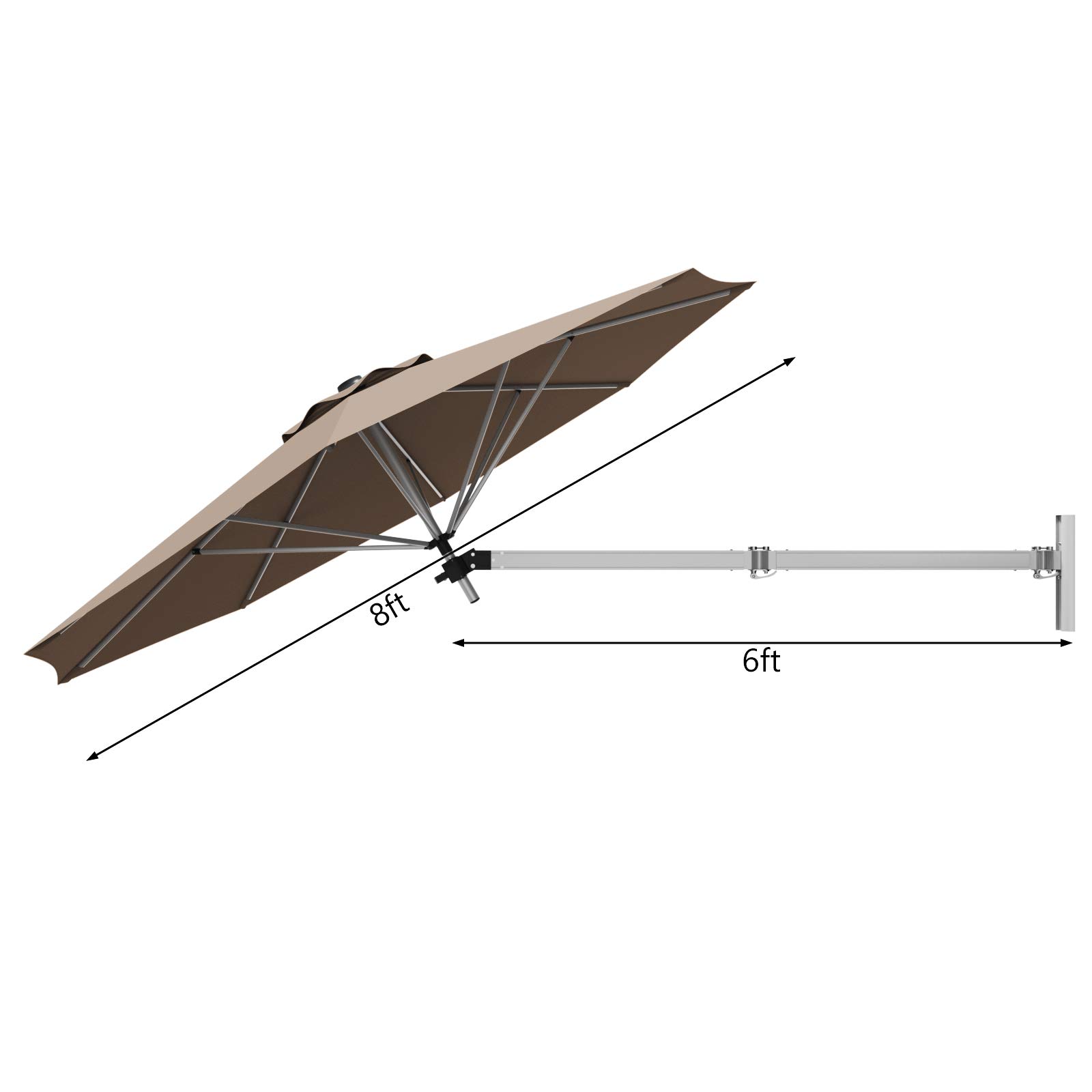 Tangkula 8 FT Wall Mounted Patio Umbrella, Outdoor Wall Umbrella with Adjustable Pole, Tilting Sunshade Umbrella with Wind Vent, Ideal for Garden Balcony Yard (Tan)