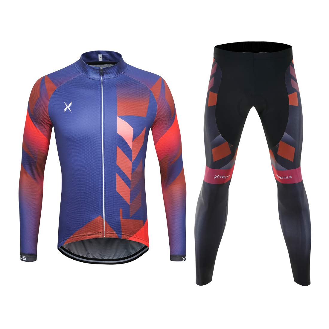 Xtextile Cycling Jersey Set Long Sleeve Zipper Workout Clothes for Men Cycling Clothes Set Tight Compression Leggings and Shirts