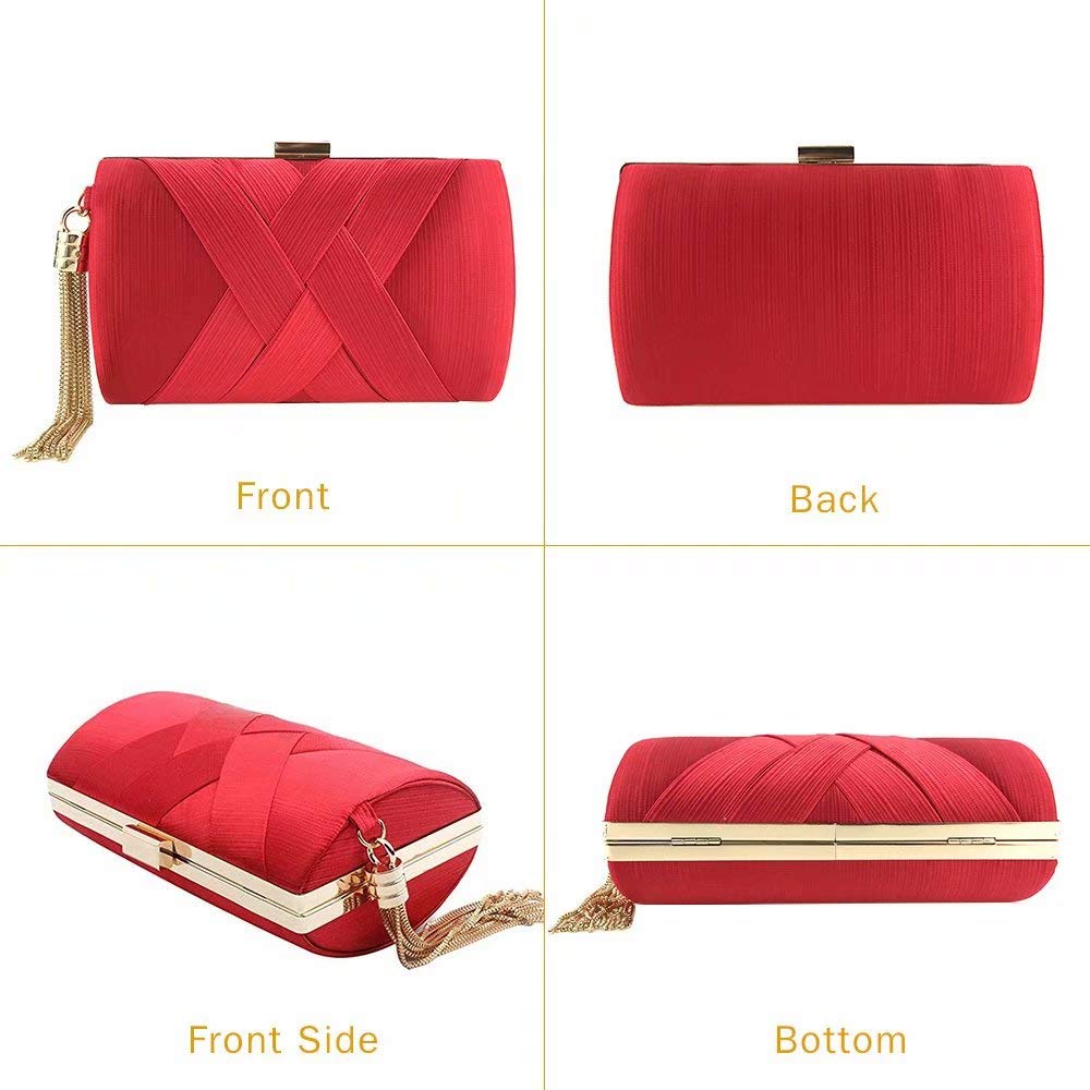 Women's Elegant Tassel Pendant Silk Evening Bag Satin Clutch Purse Handbags for Bride Wedding Party Royal Blue