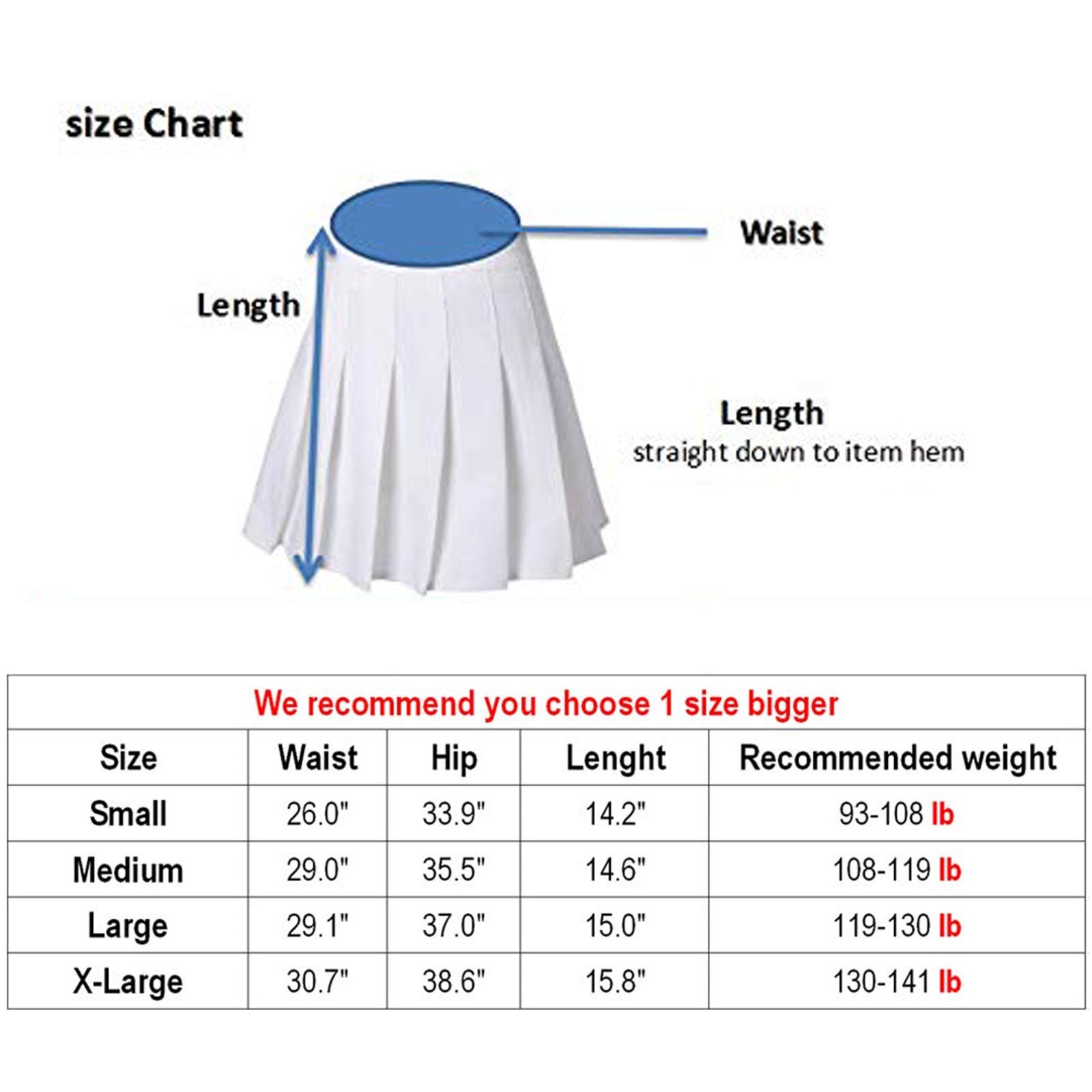 Women's High Waisted Pleated Skater A-line Short Mini Skirt Tennis School Skirt Uniform with Lining Shorts (White, M)