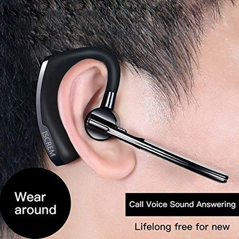 Wireless Bluetooth Headset Earpiece Business Earphones Cell Phones HD Stereo Sweatproof Headsets for Hands Free Workout 10 Hour Battery Noise Cancelling Earbuds
