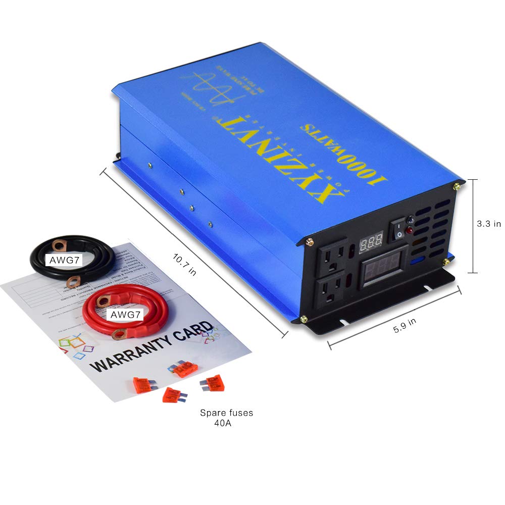 XYZ INVT 1000 watt Pure Sine Wave Power Inverter dc 12v to ac 120v with LED Display and Wireless Remote Controller (1000w 12v RC)