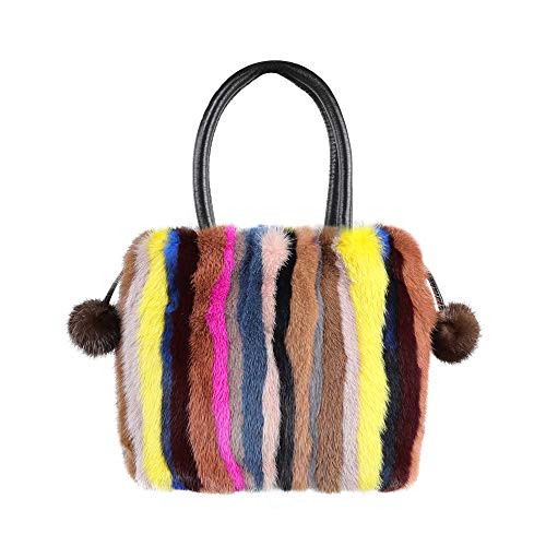 Women's Mink Fur Handbag Tote Furry Top Handle Bag Satchel Purses Multicolor(Multicoloured Bright)