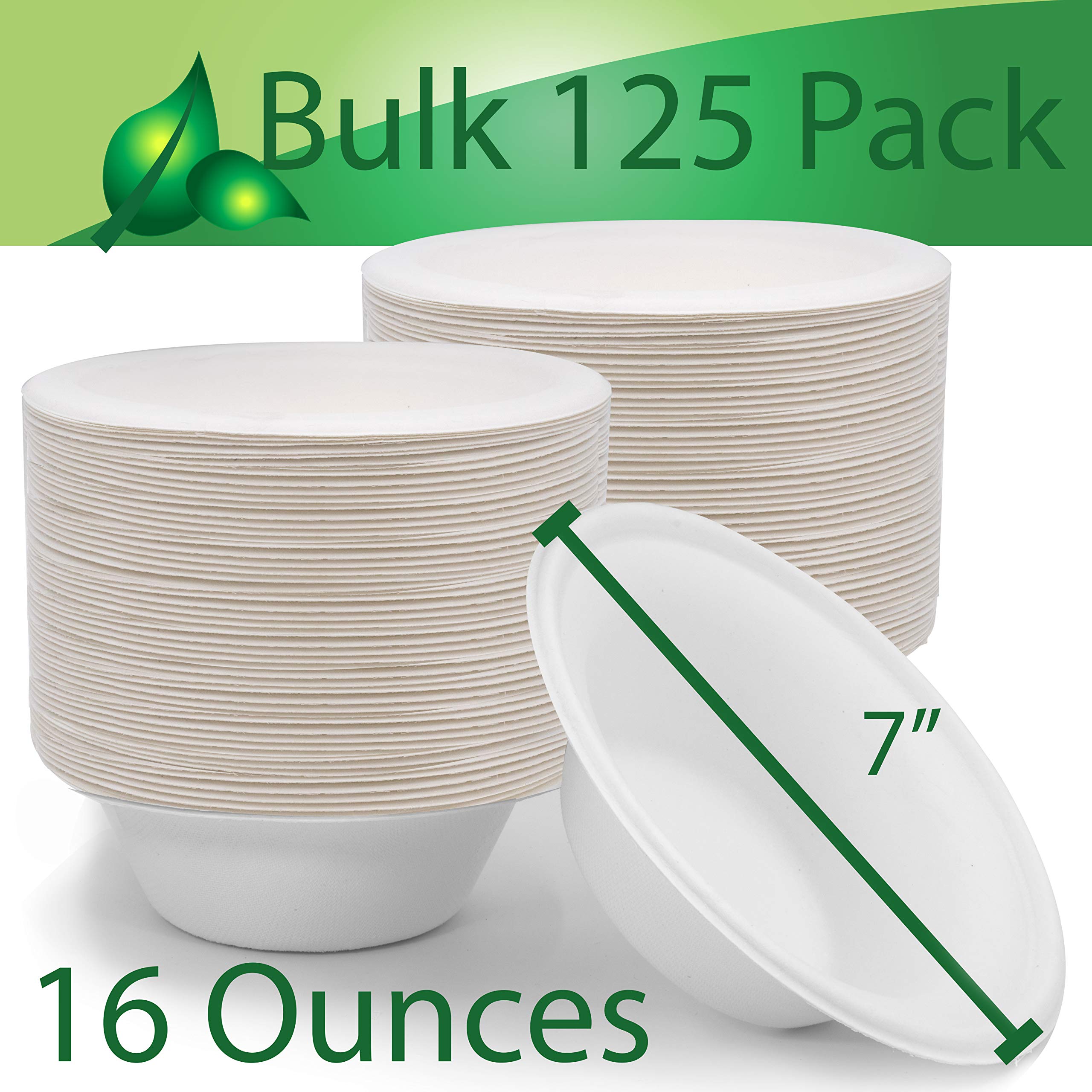 Upper Midland Products 16 oz Bowls Disposable 125 PK Sturdy Biodegradable Eco Friendly Sugarcane Bagasse