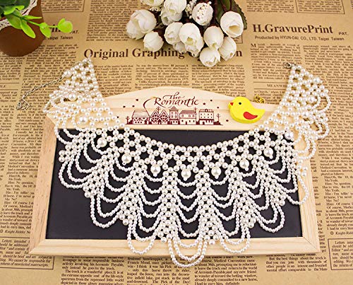 Women's RBG Dissent Collar Pearl Beaded False Collar Necklace and Judge Gavel Costume (White)