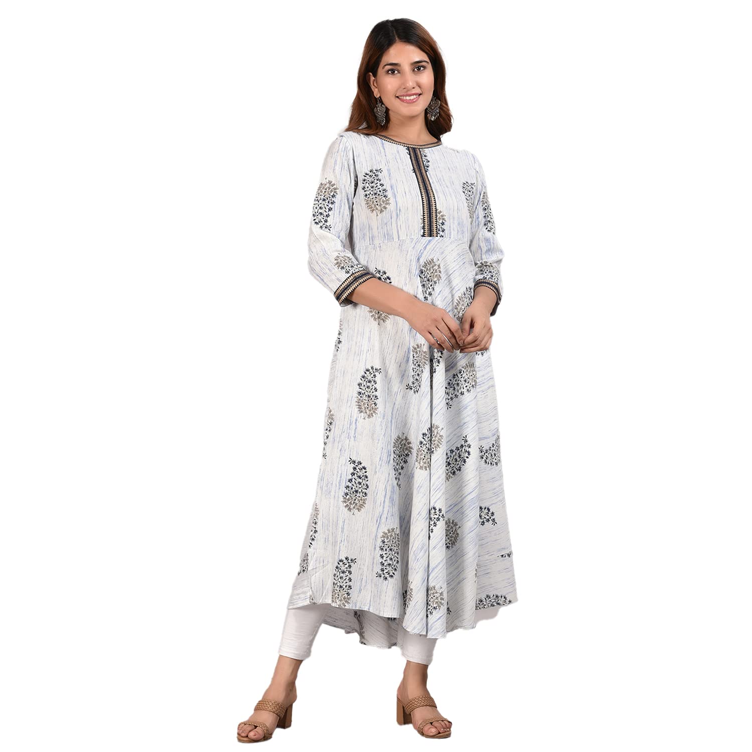 Yash Gallery Women's Rayon Tie Dye Print Anarkali Kurtis (White)
