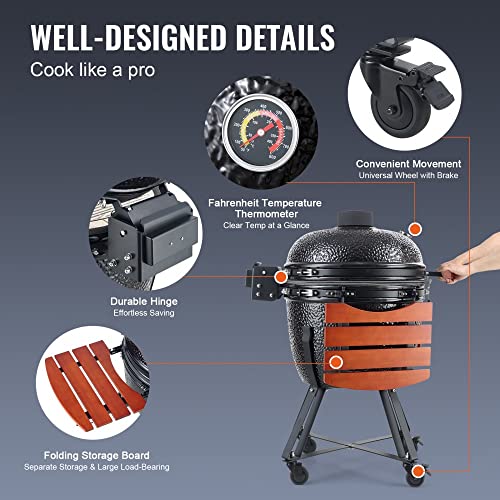 WACTO Portable Round Outdoor Grill for Patio - WACTO 24 Ceramic Barbecue Grill Smoker
