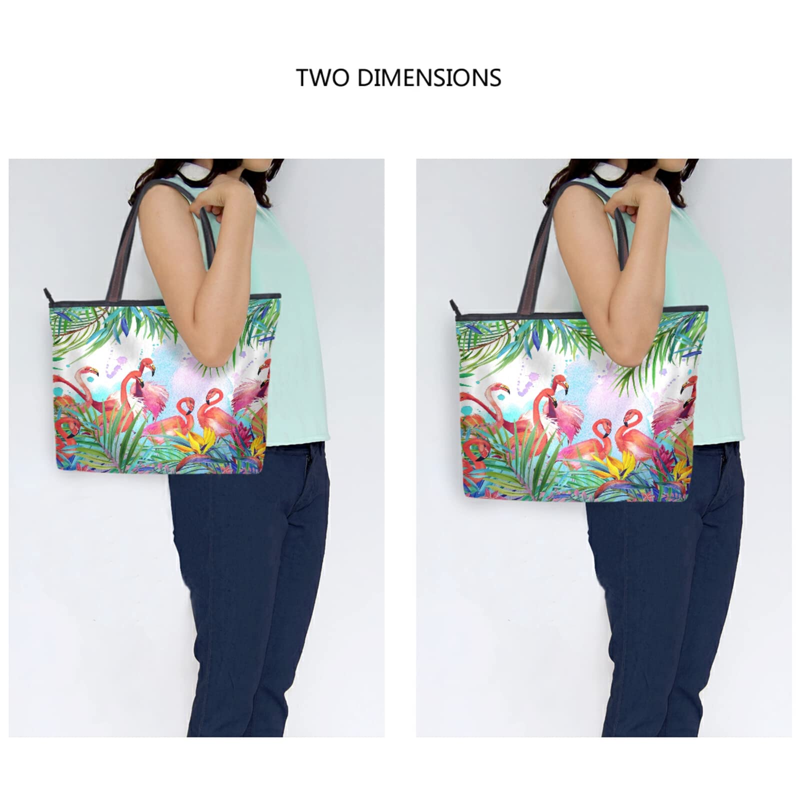 Women's Tote Purse with Pocket Tropical Handbag Polyester Tote Bag Flamingos