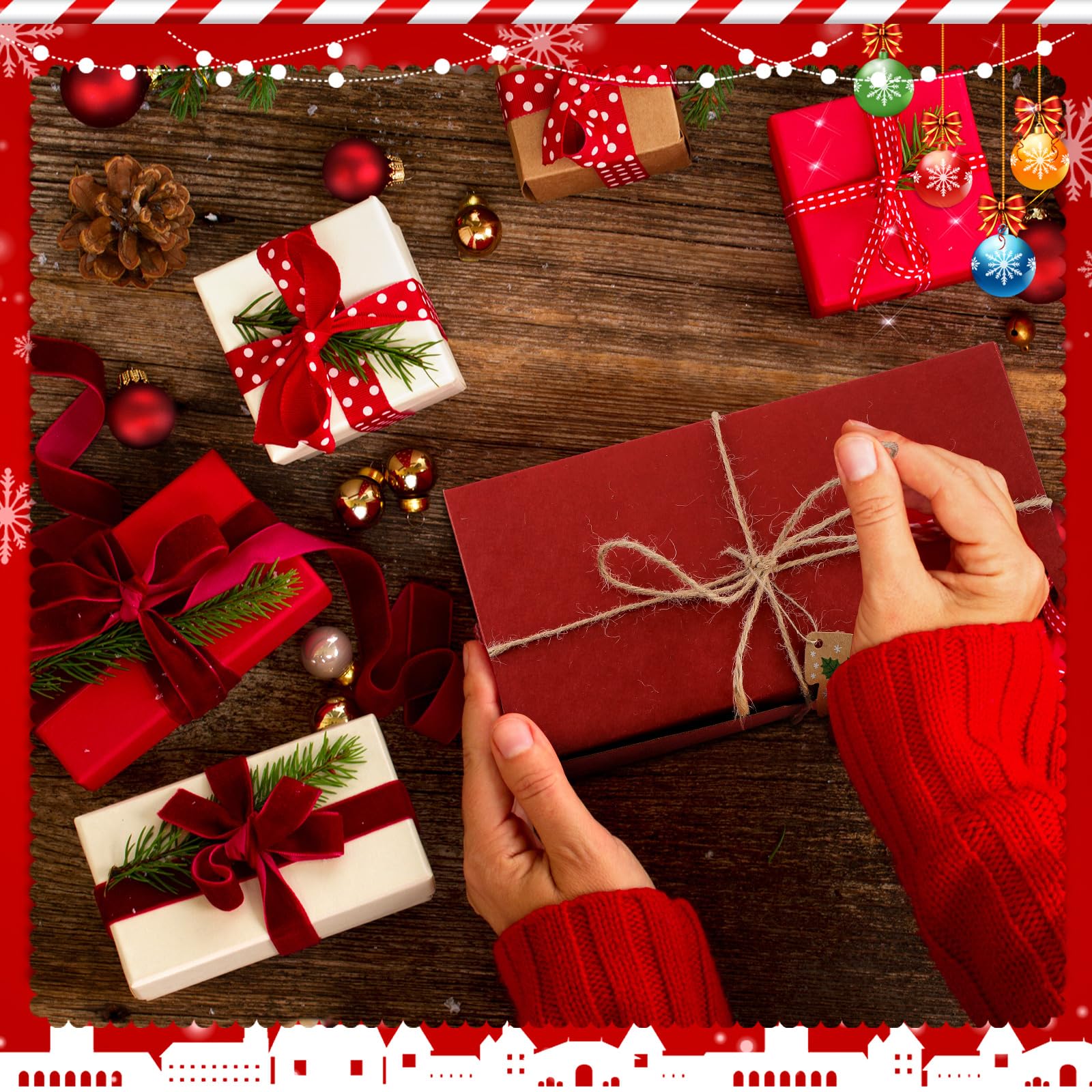 Tenceur 36 Set Christmas Gift Boxes with Lids Bulk 9 x 4 x 4 Inch Kraft Gift Box Empty Gift Box with Christmas Tag Raffia Twine for Xmas Holiday Valentine's Day Wedding Bridesmaid Birthday Party Favor