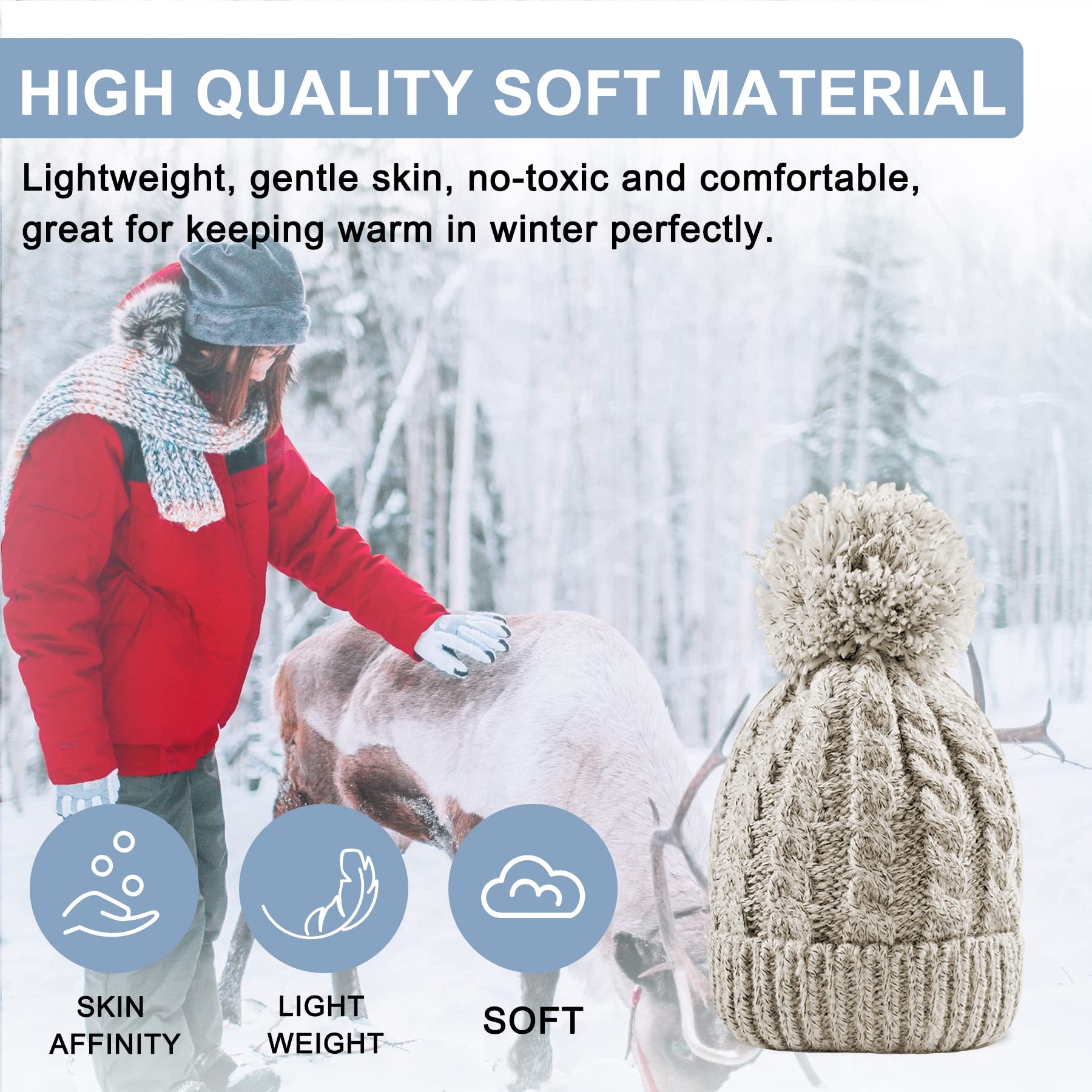Women's Winter Beanie Warm Fleece Lining - Thick Slouchy Cable Knit Skull Hat Ski Cap(Black)