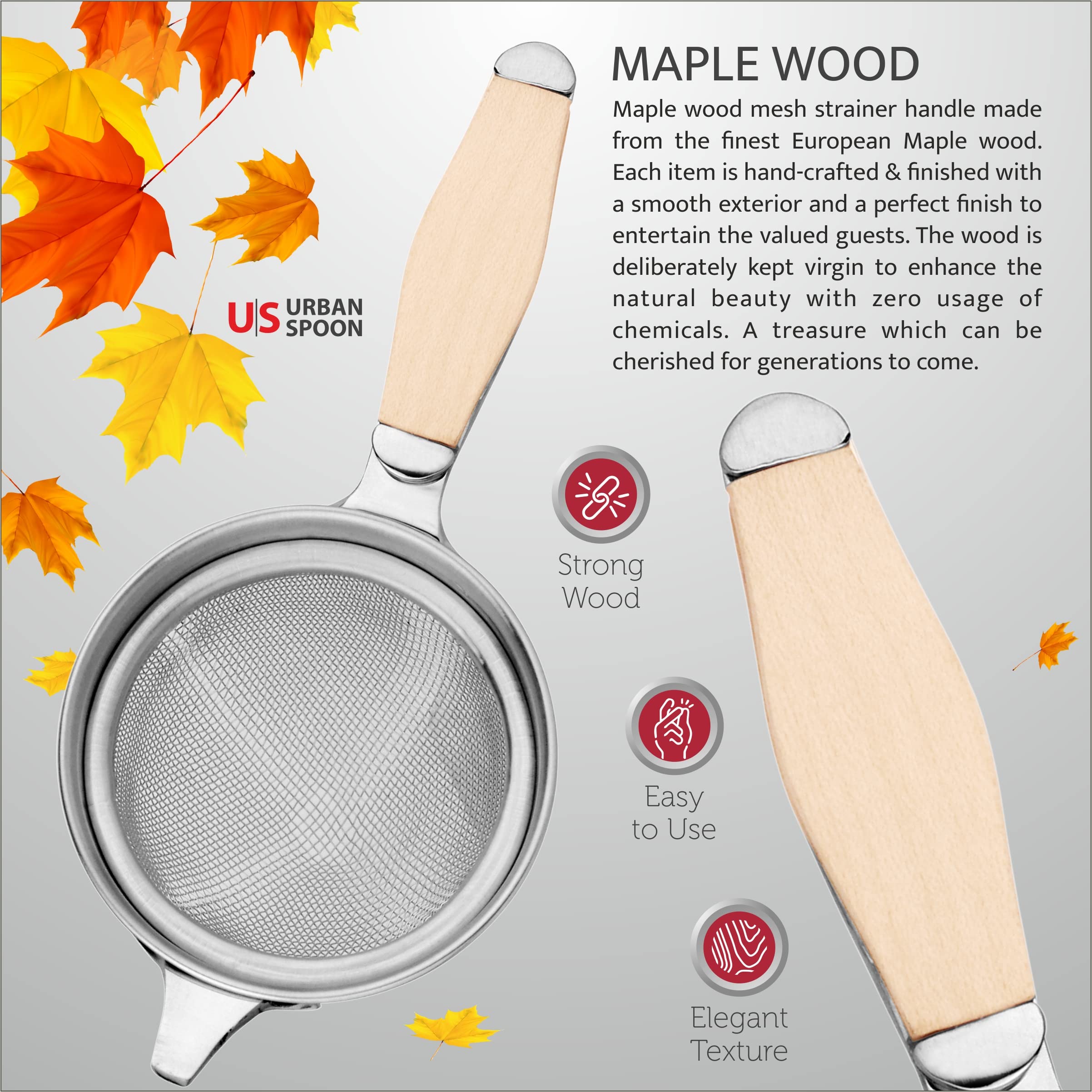 URBAN SPOON Professional Bartender Fine Mesh Sieve Strainer, Rust Proof Stainless Steel Cocktail Strainer for Home Bar, Multi-Purpose Strainer with Handle for Herbs, Coffee, Juice & Beverages
