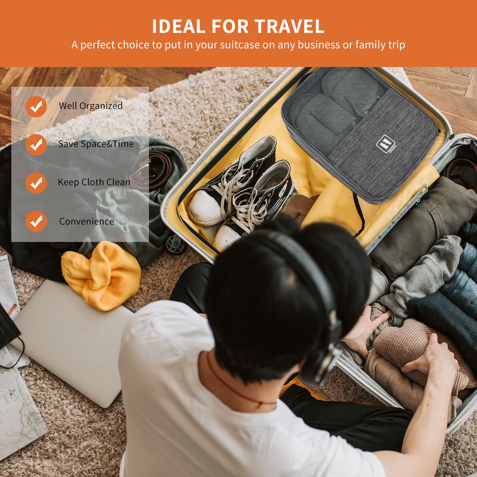 WISTOLL travel Shoe Bag ,Efficiently Pack 3 Pairs of Shoes - Waterproof, Portable, and Essential for Organized Suitcase Sorting.