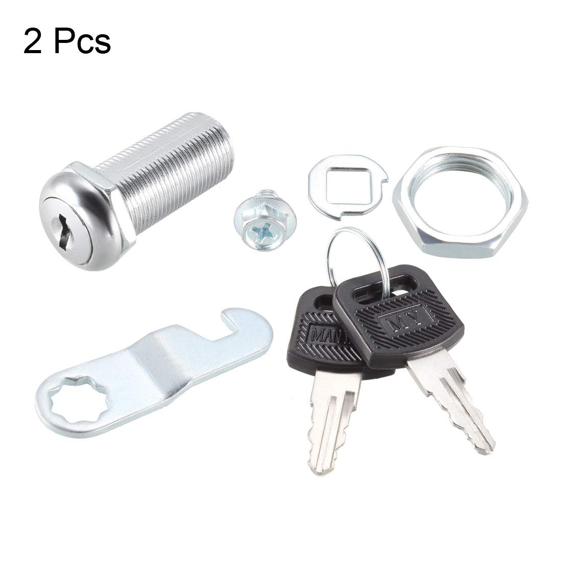 uxcell Cam Lock 1-1/2" Cylinder Long Cabinet Locks with No.1 Cam, Fits on 1-3/8" Max Thick Panel, Keyed Different 2Pcs