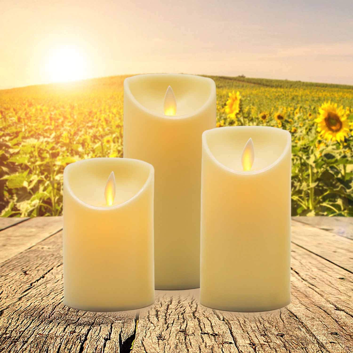 YASENN 3" LED Dancing Flame Battery Candles Flameless Candle Battery Operated 3D Moving Flame Candles Realistic Candles(4" 5" 6" Set of 3)