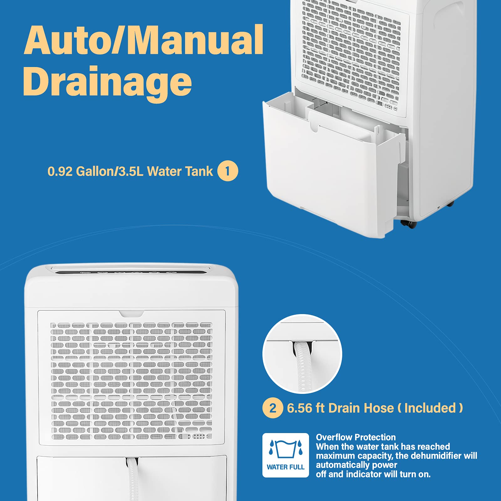 Yaufey 4500 Sq. Ft Home Dehumidifier for Basement and Extra Large Rooms, 55 pints Dehumidifier with Drain Hose, Water Tank and Reusable Air Filter