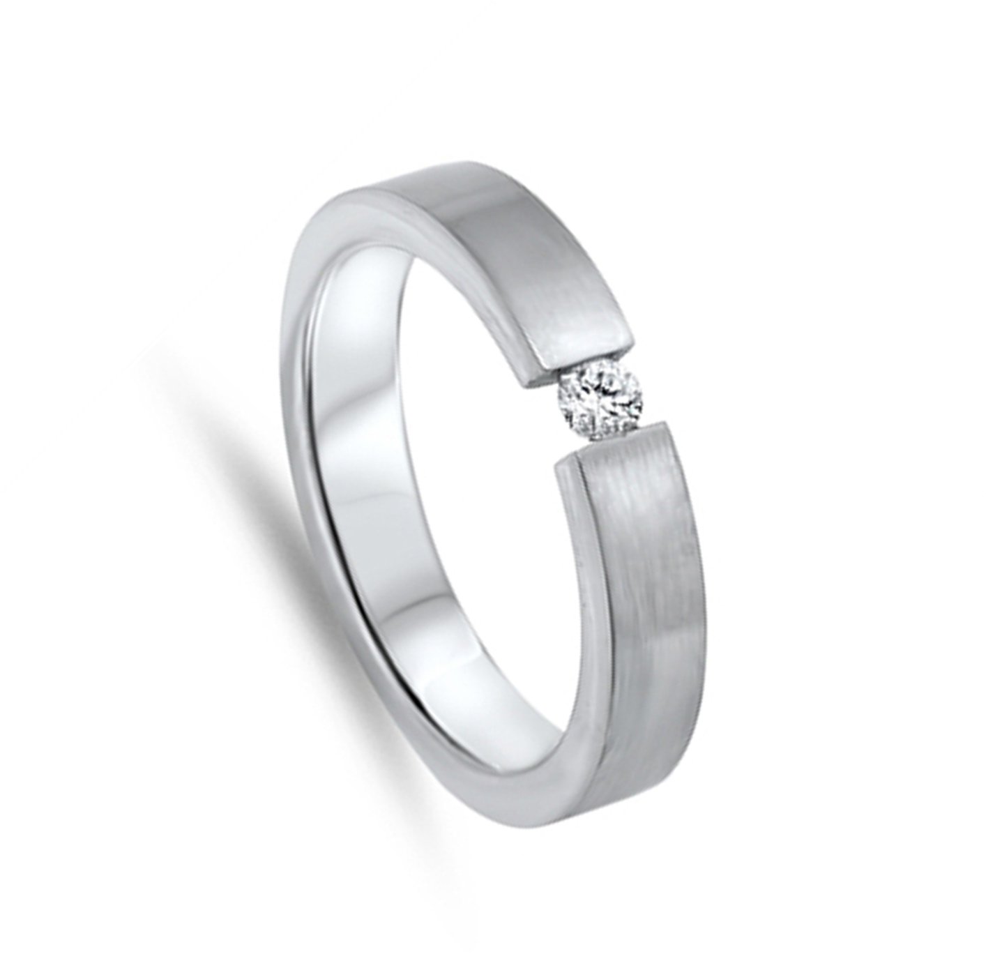 Tension Round White CZ Polished Ring New 316L Stainless Steel Band Size 11