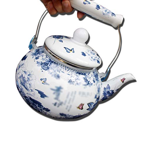 ZNZN Enamel Kettle Large Capacity Kettle Creative Open Flame Heating Chinese Style Teapot with Ergonomic Handle (2.5L /84.5OZ) Multifunctional Water Kettle