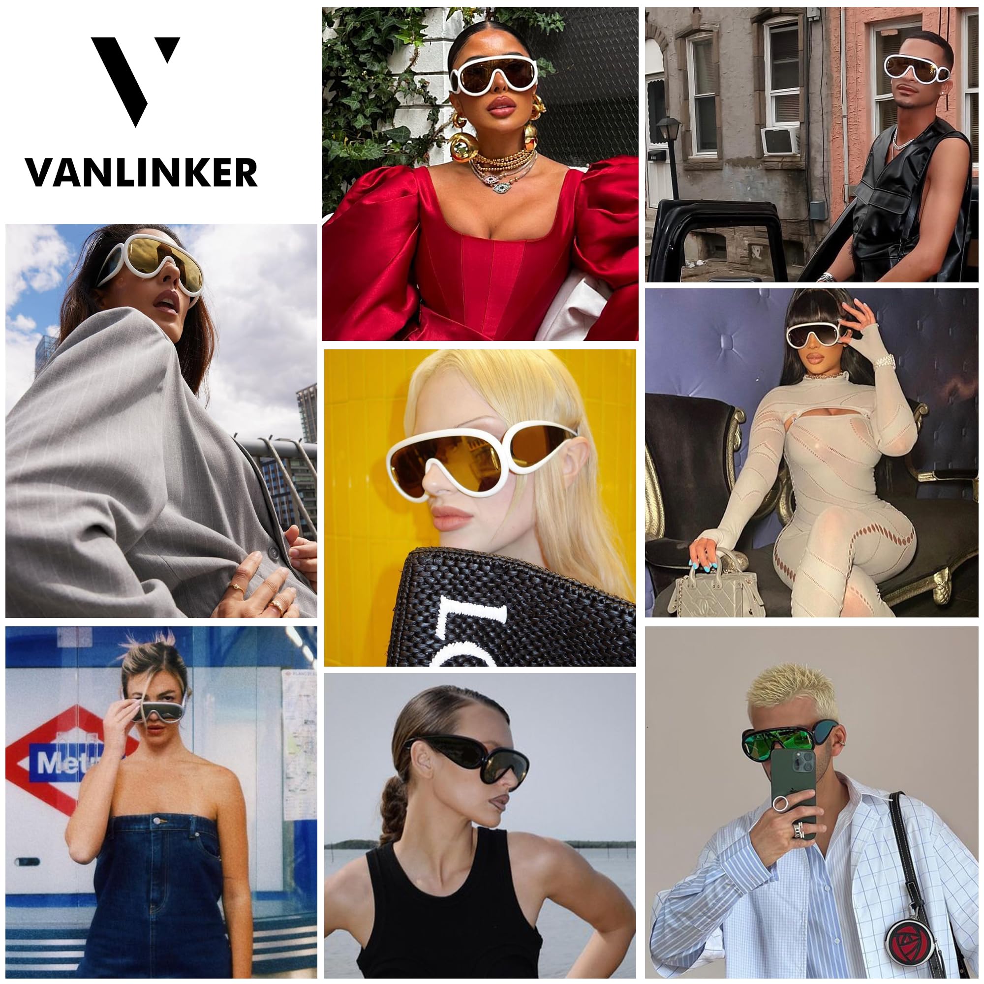 VANLINKER Oversized Round Sunglasses for Women Men Trendy One-Piece Mask Shades Fashion Big Lens Smooth Flat Top Frame VL9760