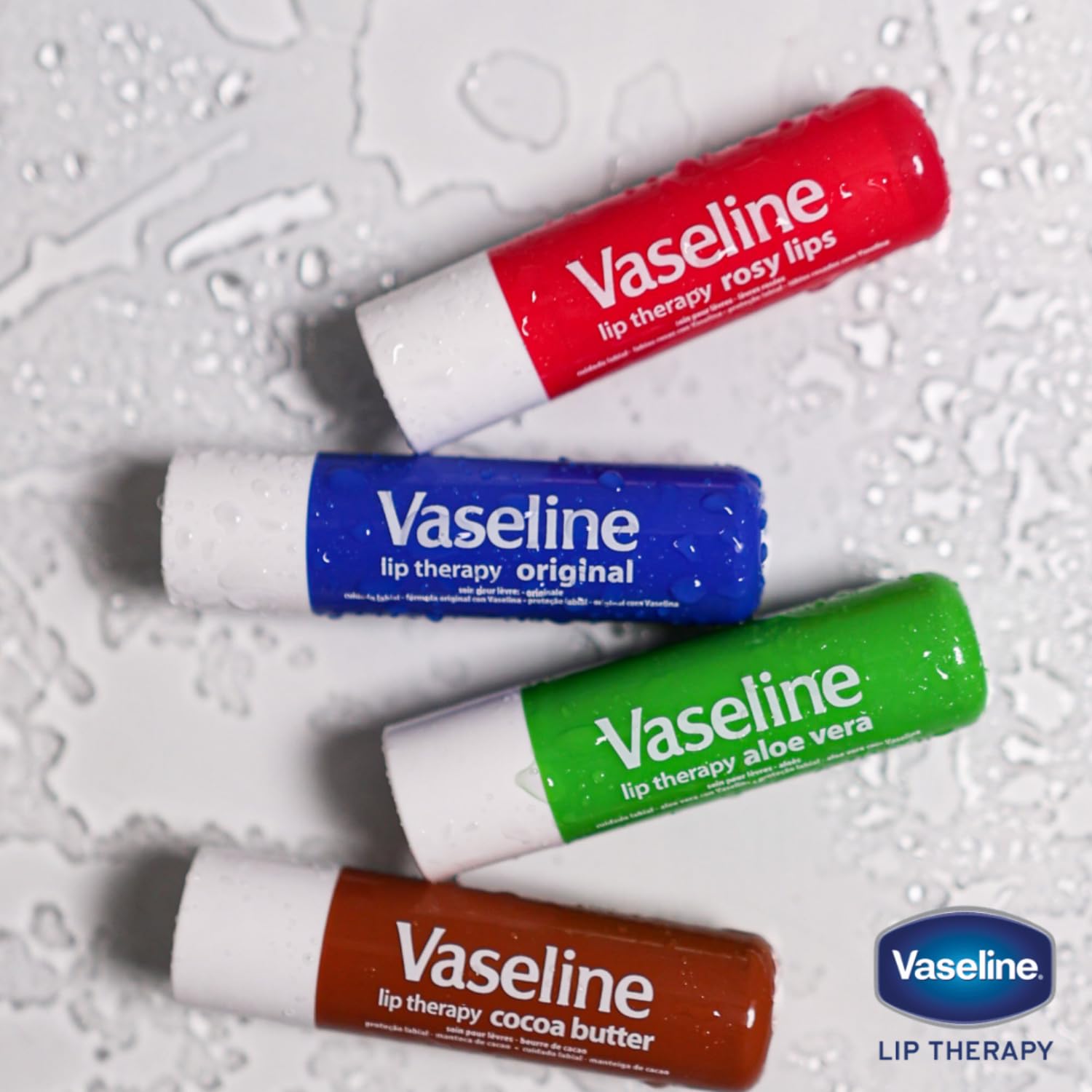 Vaseline Lip Therapy Variety 4-Pack β Original + Aloe Vera Moisturizing Lip Balm with Vitamin E, 0.16 Oz Ea
