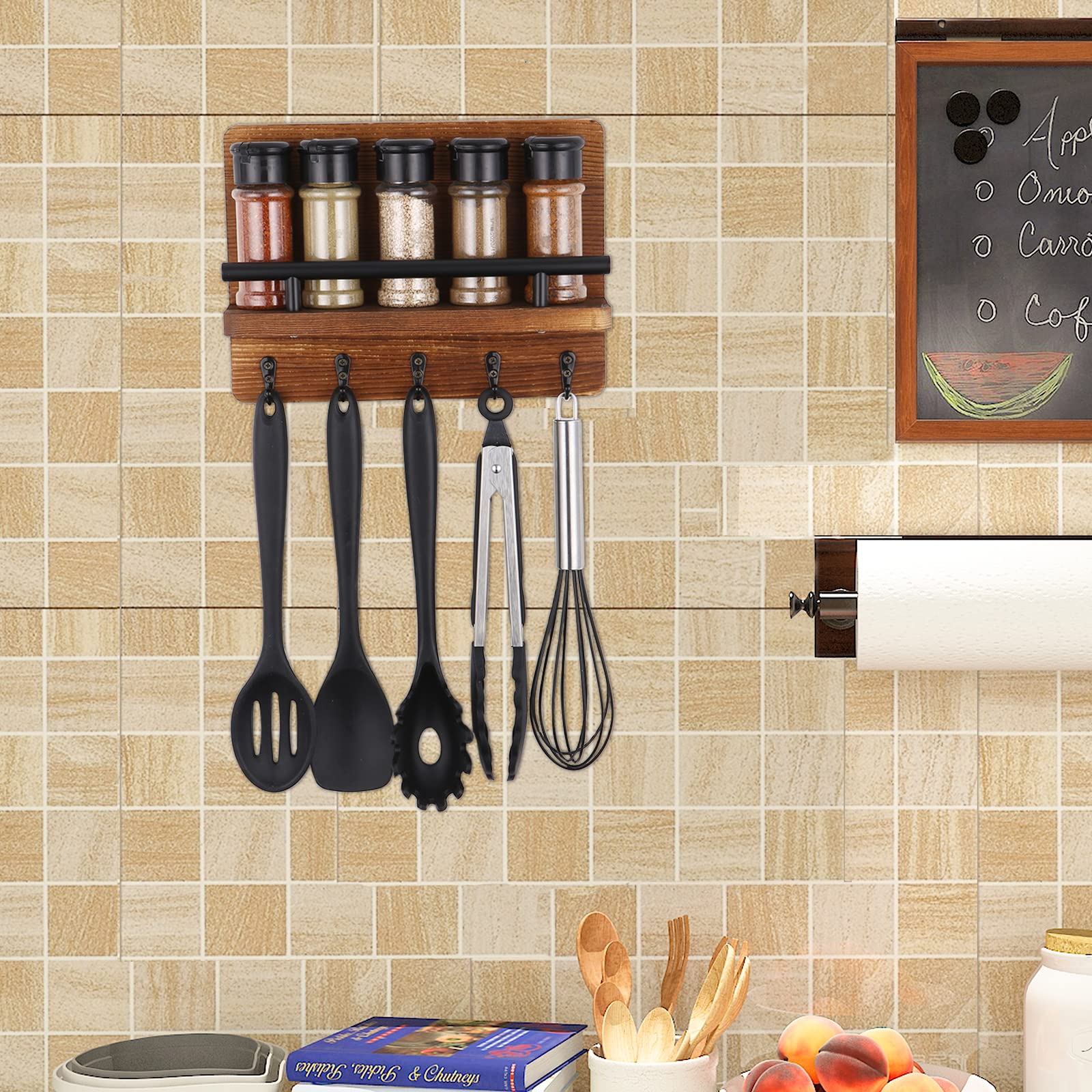 WuliYobo Key Holder for Wall, Key and Mail Holder for Wall, Key Hanger for Wall with Shelf, Wood Wall Shelf with Hooks, Mail Organizer for Wall Mount with Mounting Hardware (9.8”W x 7.2”H x 2.9”D)