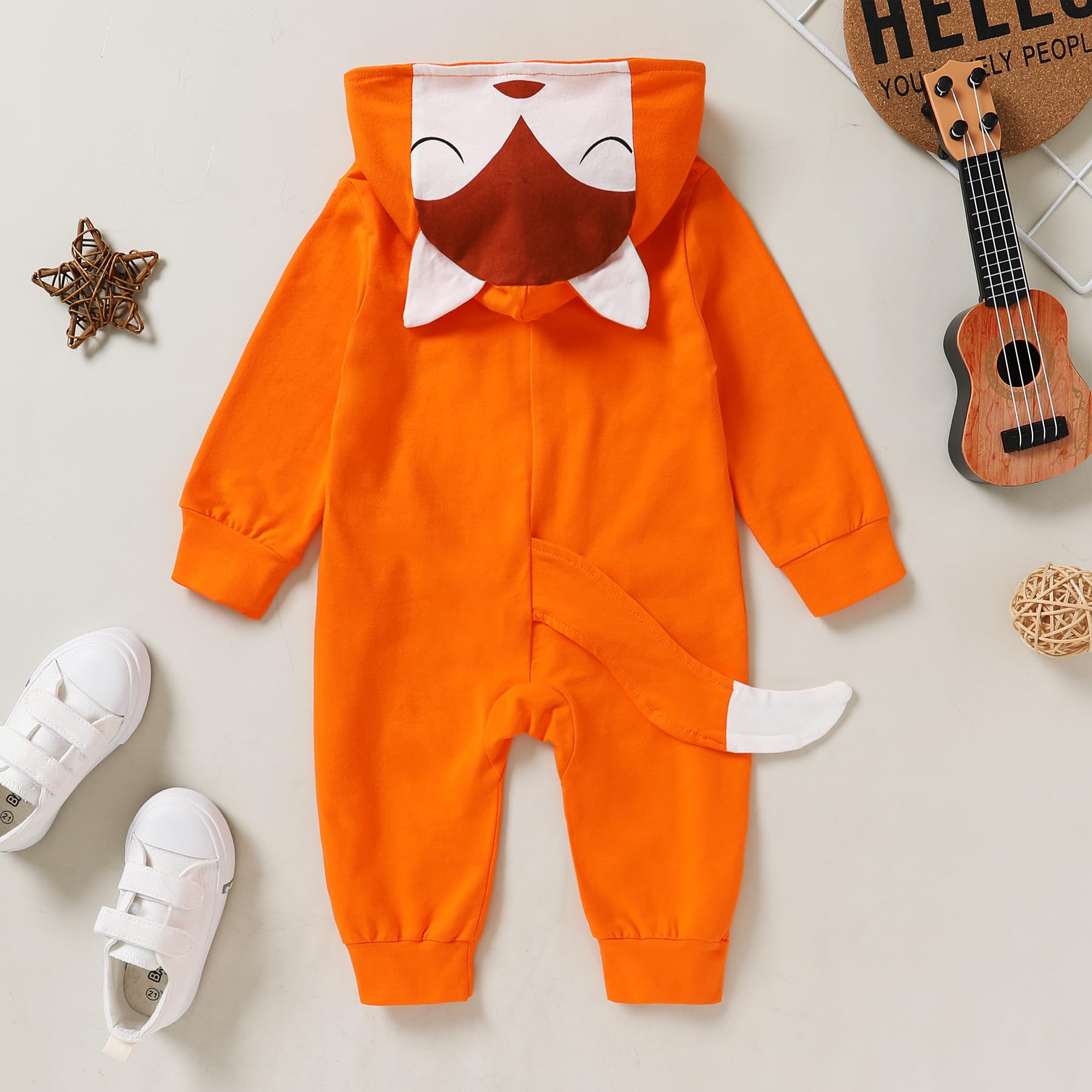 YOUNGER TREE Baby Boys Girls Cotton Rompers Long-Sleeve Jumpsuit Bodysuit Fall Winter Clothes for 0-24 Months Infant (9-12 Months, Orange Fox Romper)