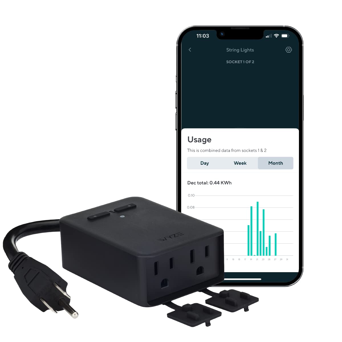 WYZE WSPRK1 Smart Controller, Smart Sprinkler Timer, Black & Plug Outdoor, Dual Outlets Energy Monitoring, IP64, 2.4GHz WiFi Smart Plug, Black