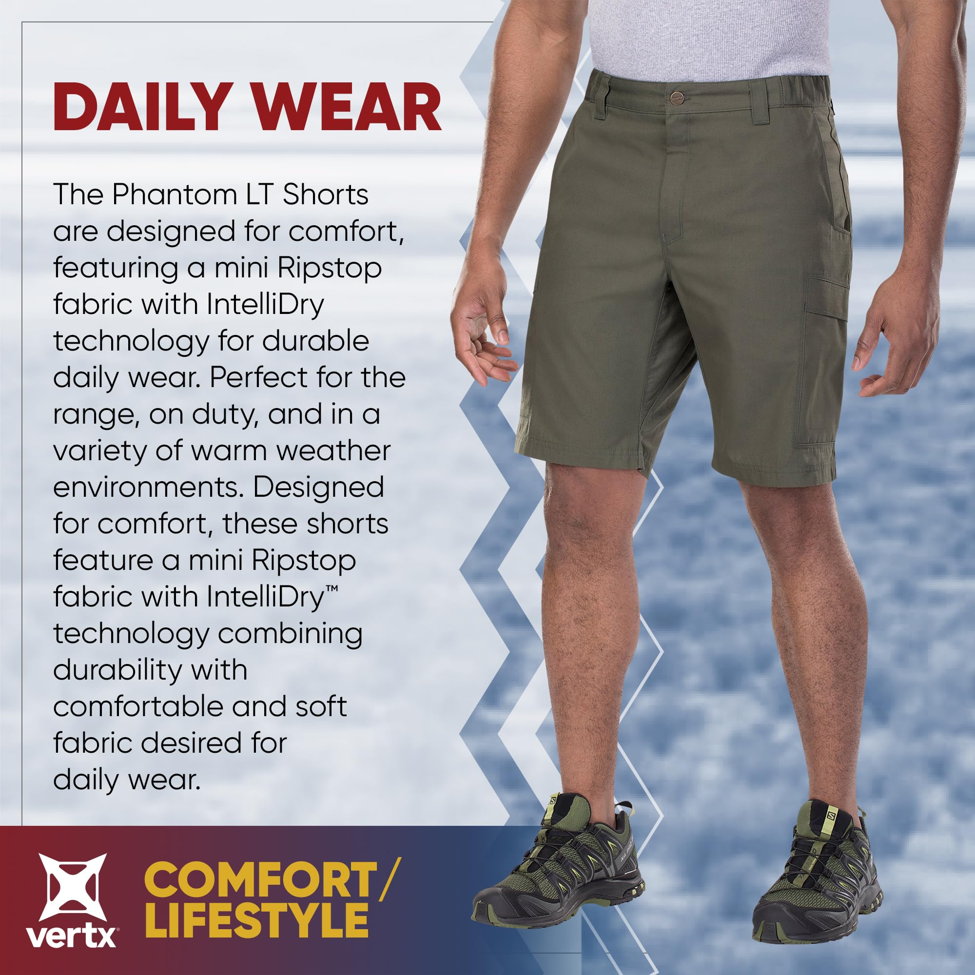 Vertx -VTX8031-DT-32-REG - Phantom LT 2.0 65% POLY/35% Cotton Ripstop Men’S Shorts Desert Tan